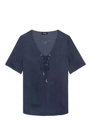 Zadig&Voltaire Lace-up V-neck T-shirt - Blue