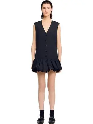 Sandro Short Tailored Dress With Ruffle - Black
