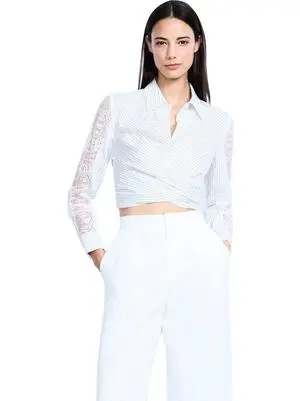 Bcbgmaxazria Lace Stripe Tie Back Top - Chalk