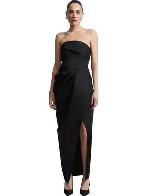 Bcbgmaxazria Solid Bodice Wrap Skirt Gown - Black