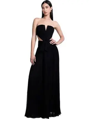 Bcbgmaxazria Strapless Chiffon Gown With Cutout Waist - Black