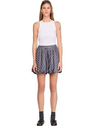Sandro Striped Rhinestone Bubble Skirt - Grey
