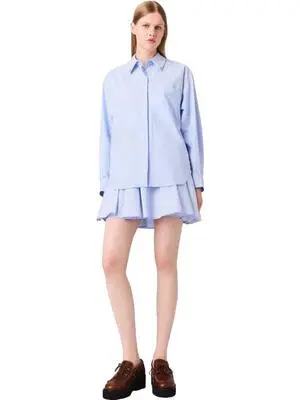 Maje Long Poplin Shirt With Clover Jewellery Buttons - Light Blue