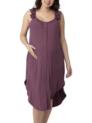 KINDRED BRAVELY Ruffle Strap Labor & Delivery Gown Burgundy Plum