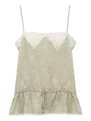 Chloé Camisole Top In Silk Jacquard And Lace Green