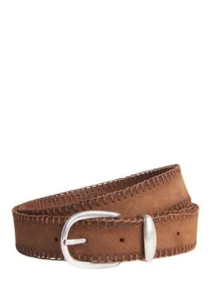 Eleventy Crust Suede Leather Belt - Beige