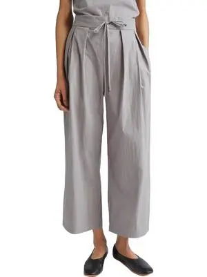 Lafayette 148 New York Dean Tie Waist Ankle Wide Leg Pants - Titanium