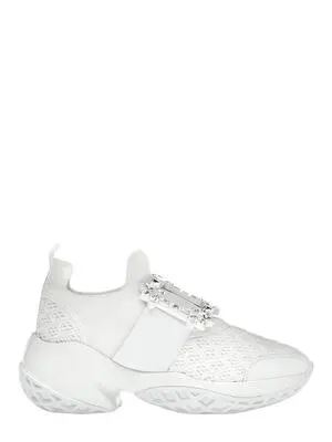 ROGER VIVIER Viv' Run Fabric Crystal Buckle Sneakers - White