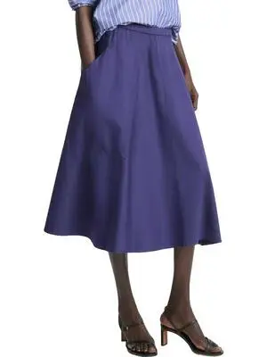 Vince Stretch Cotton Midi Skirt Deep Iris