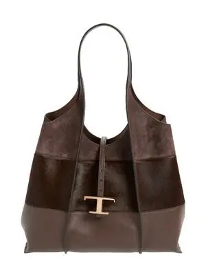 TOD'S Suede And Calf Hair Tote - Marr Rock/ Caffe/ Marr Afr
