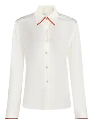 Vince Tipped Silk Long-sleeve Blouse - Off Whitebrick Rose