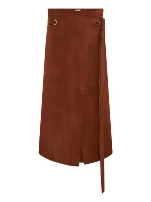 Gabriela Hearst Idalia Belted Suede Midi Wrap Skirt - Brown