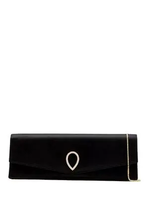 Jennifer Chamandi Satin Clutch With Chain Strap - Black