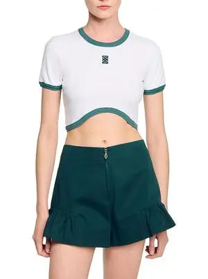 Sandro Two Tone Cropped Tee - White