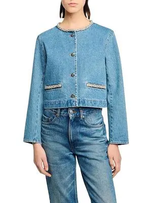 Sandro Rhinestone Denim Jacket - Blue Jean