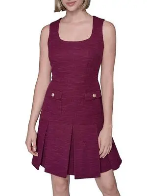 Karl Lagerfeld Paris Textured Tweed Mini Dress - Wine