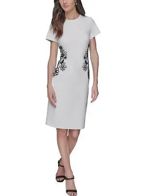 Karl Lagerfeld Paris Scuba Crepe Soutache Dress - Soft White/black