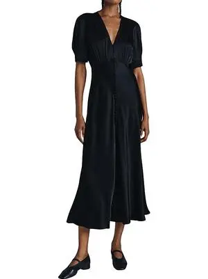 GHOST LONDON Madison Satin Midi Dress - Black