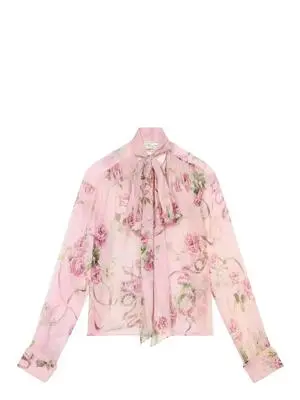 Blumarine Floral-print Tie-neck Blouse - Pink