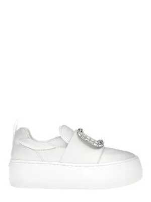 ROGER VIVIER Viv' Up Crystal Buckle Sneakers - White