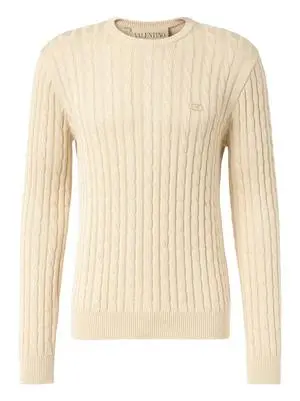 Valentino Garavani Vlogo Cable-knit Cotton Sweater - Yellow