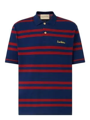 Valentino Garavani Chez Striped Cotton Polo Shirt - Blue