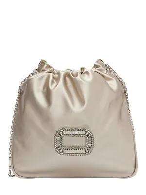 ROGER VIVIER Pilgrim Mini Embellished Satin Bucket Bag - Grey