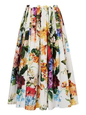 Dolce & Gabbana Floral Gathered Cotton Midi Skirt - Multicoloured