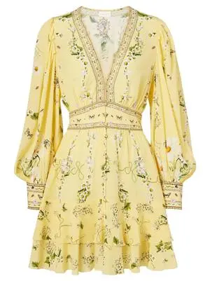 Camilla Floral Silk Crêpe Minidress - Yellow