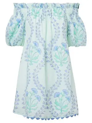 JULIET DUNN Printed Off-shoulder Mini Dress - Blue