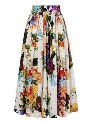Dolce & Gabbana Floral Gathered Cotton Maxi Skirt - Multicoloured