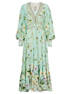 Camilla Floral Silk Crêpe Maxi Dress - Green