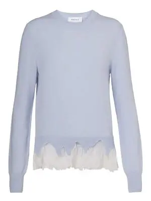 Alexander McQueen Lace-trimmed Wool And Cashmere Sweater - Blue