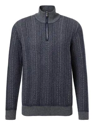 Brunello Cucinelli Herringbone Cashmere Half-zip Sweater - Blue