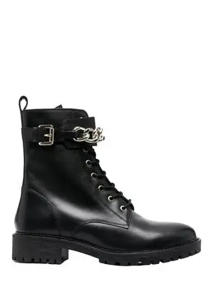 Geox Hoara Leather Combat Boots - Black