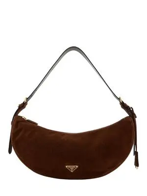Prada Demi-lune Large Suede Shoulder Bag - Brown