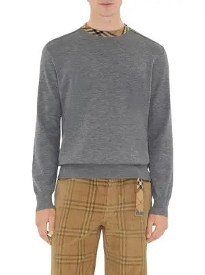 Burberry Check Trim Wool Sweater - Grey