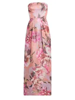 Aidan Mattox Floral-print Shimmer Gown - Apricot Multi