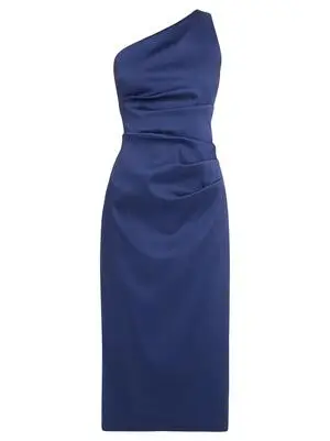 Aidan Mattox One-shoulder Stretch Mikado Midi Dress - Navy