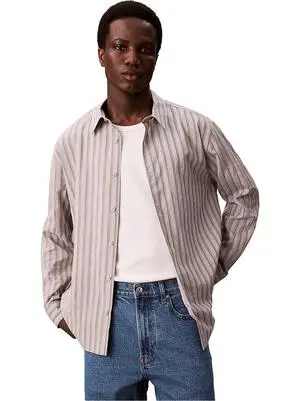 Calvin Klein Viscose Nylon Blend Stripe Relaxed Button-down Shirt - Moonstruck