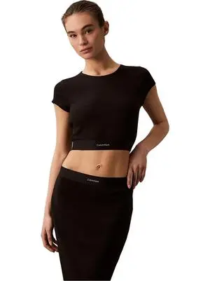 Calvin Klein Cotton Stretch Rib Cropped Tee - Black