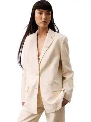 Calvin Klein Linen Blend Collarless Blazer - Antique White