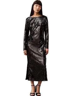 Calvin Klein Sequin Embellished Midi Dress - Black