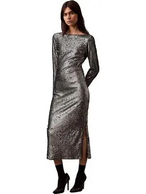 Calvin Klein Sequin Embellished Midi Dress - Dark Grey