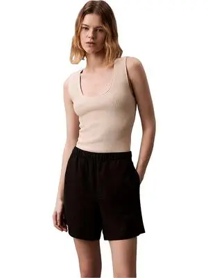 Calvin Klein Linen-cotton Pull-on Shorts - Black