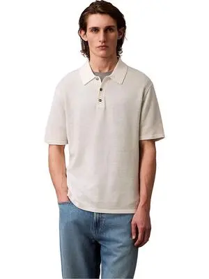 Calvin Klein Linen Blend Classic Sweater Polo Shirt - Tofu
