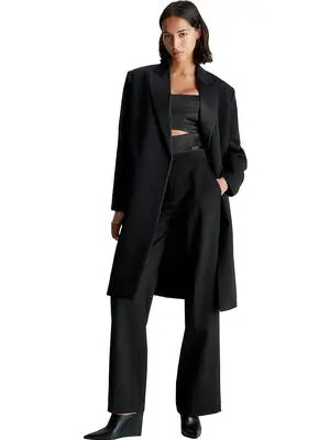 Calvin Klein Tuxedo Satin Wool Coat - Black
