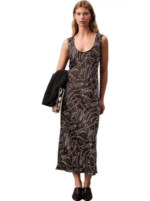 Calvin Klein Crushed Satin Print Midi Dress - Juniper Mist