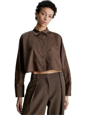 Calvin Klein Cropped Dolman Button-down Shirt - Brown Kelp