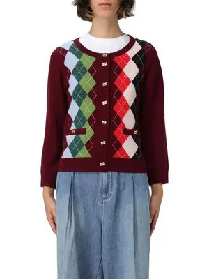 GANNI Argyle Knit Sweater - Burgundy